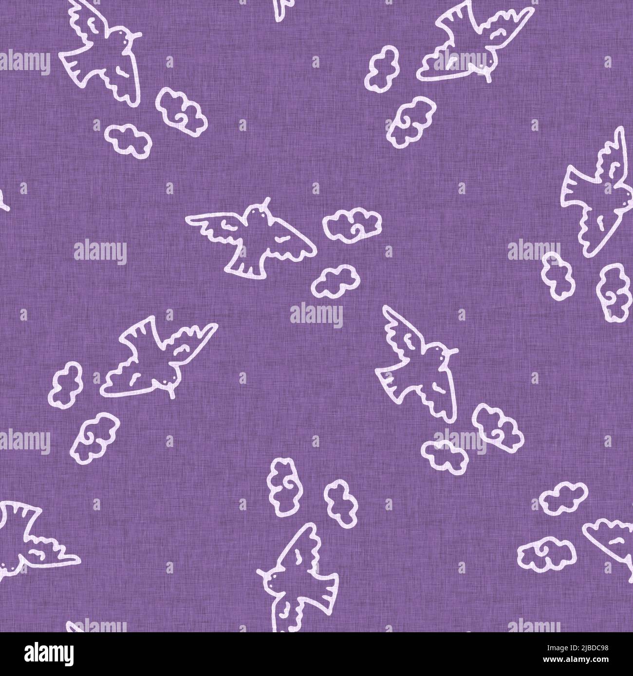 Gender neutral bird in sky seamless raster purple background. Simple ...