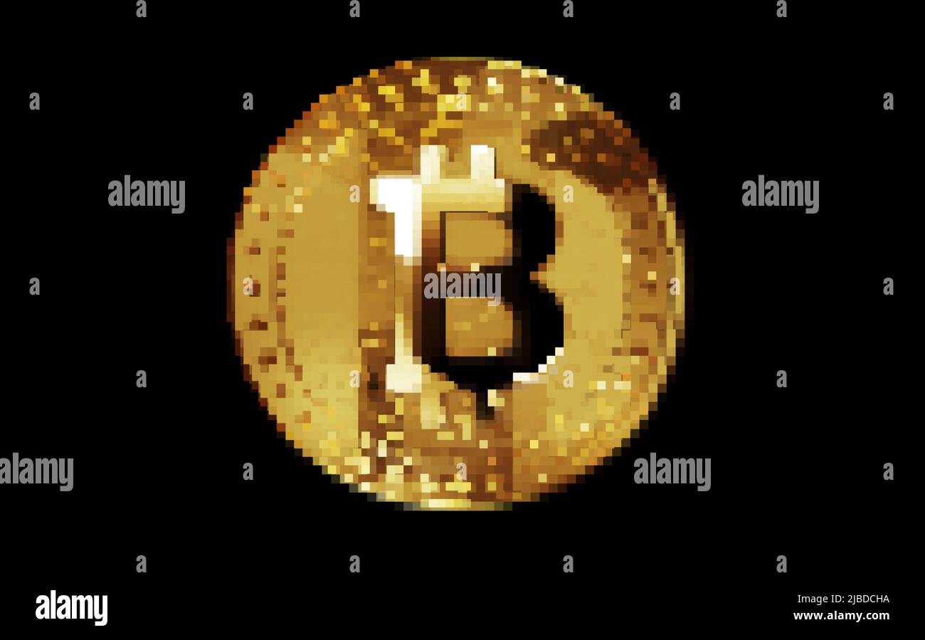 Bitcoin BTC cryptocurrency gold coin in retro pixel mosaic 80s style ...
