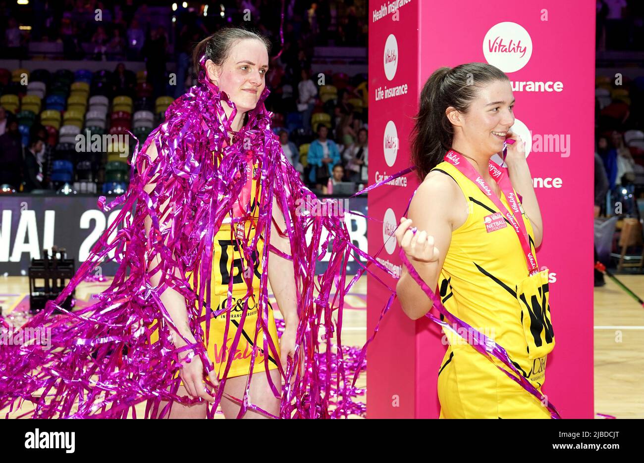 Manchester Thunder's Kerry Almond, (left) celebrates winning the ...