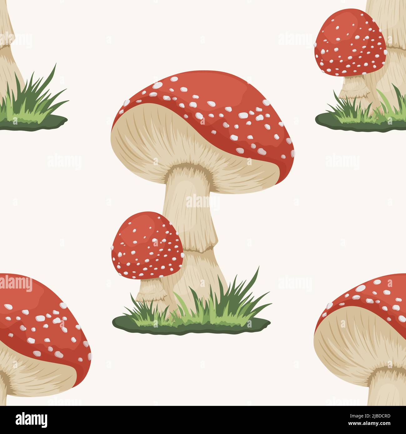 Vector Seamless Pattern With Poisonous Inedible Mushroom Hand Drawn