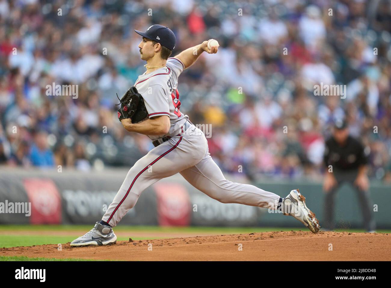 Denver CO, USA. 4th June, 2022. Atlanta pitcher Spencer Strider (65 ...