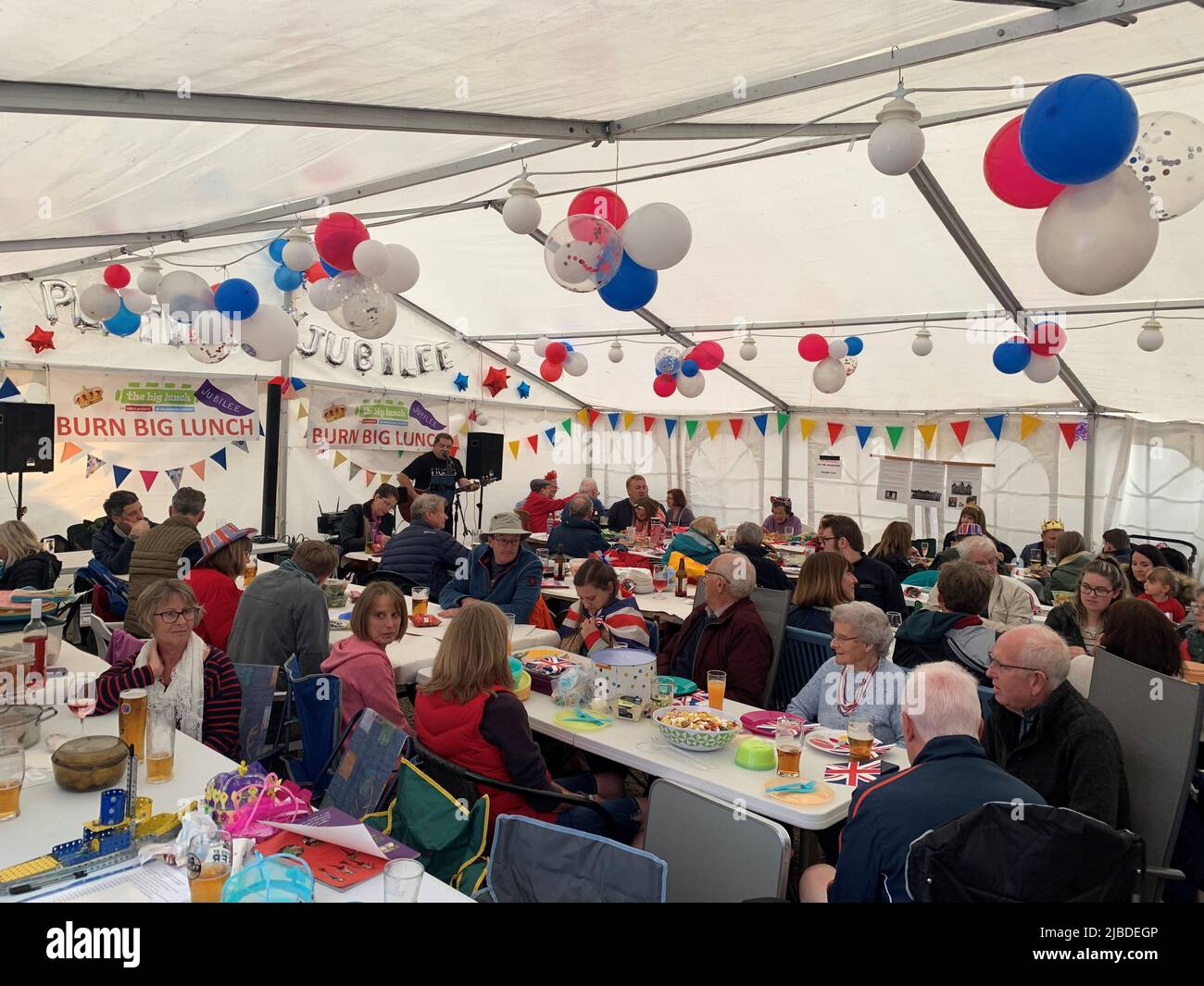 Villagers from Burn, near Selby, packed into a marquee festooned with ...