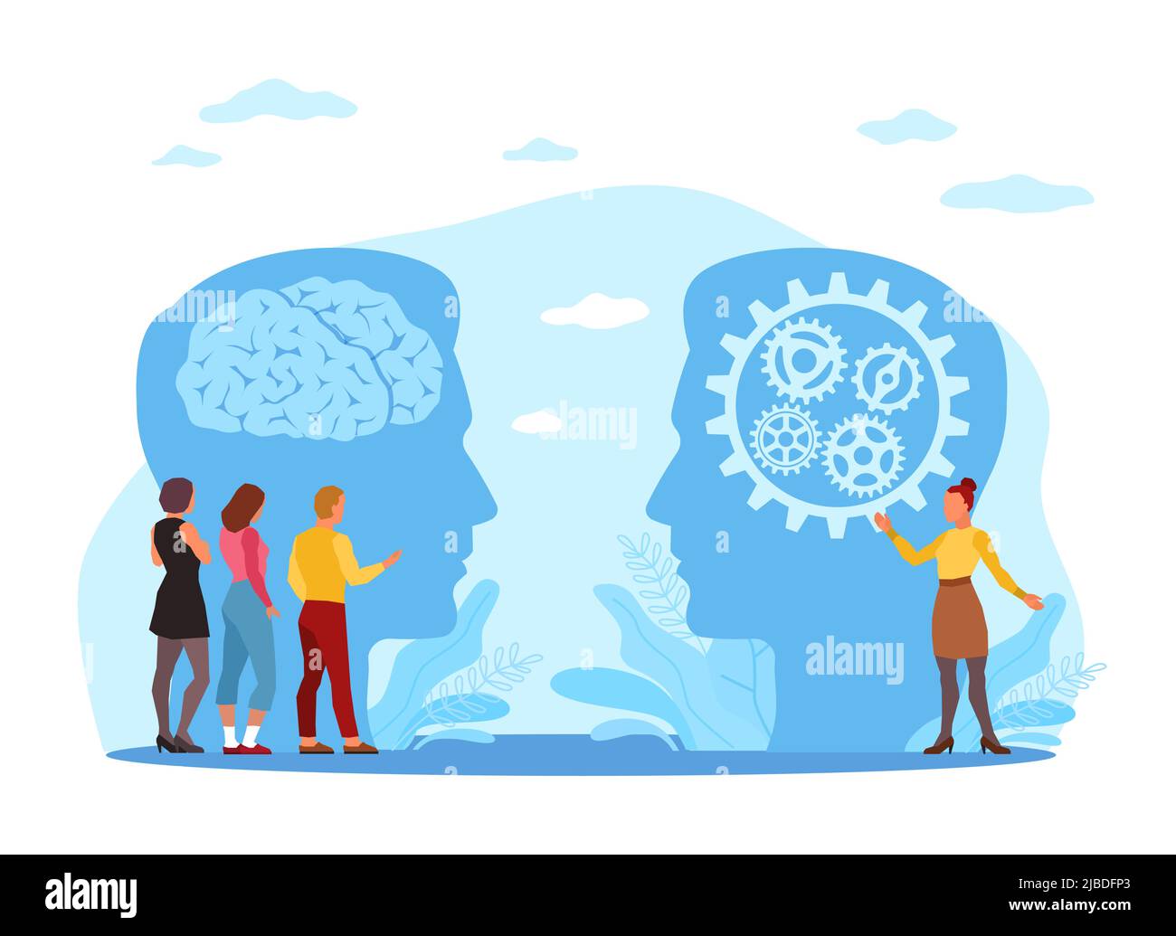 Science of communication. Language learning, tiny people on huge head ...