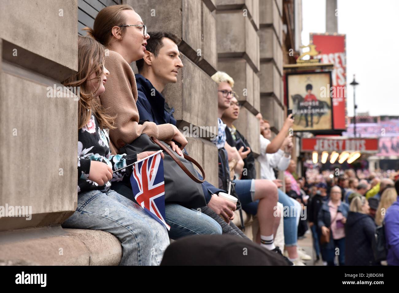 London, UK. 5th June 2022. Large crowds line the streets of London for ...