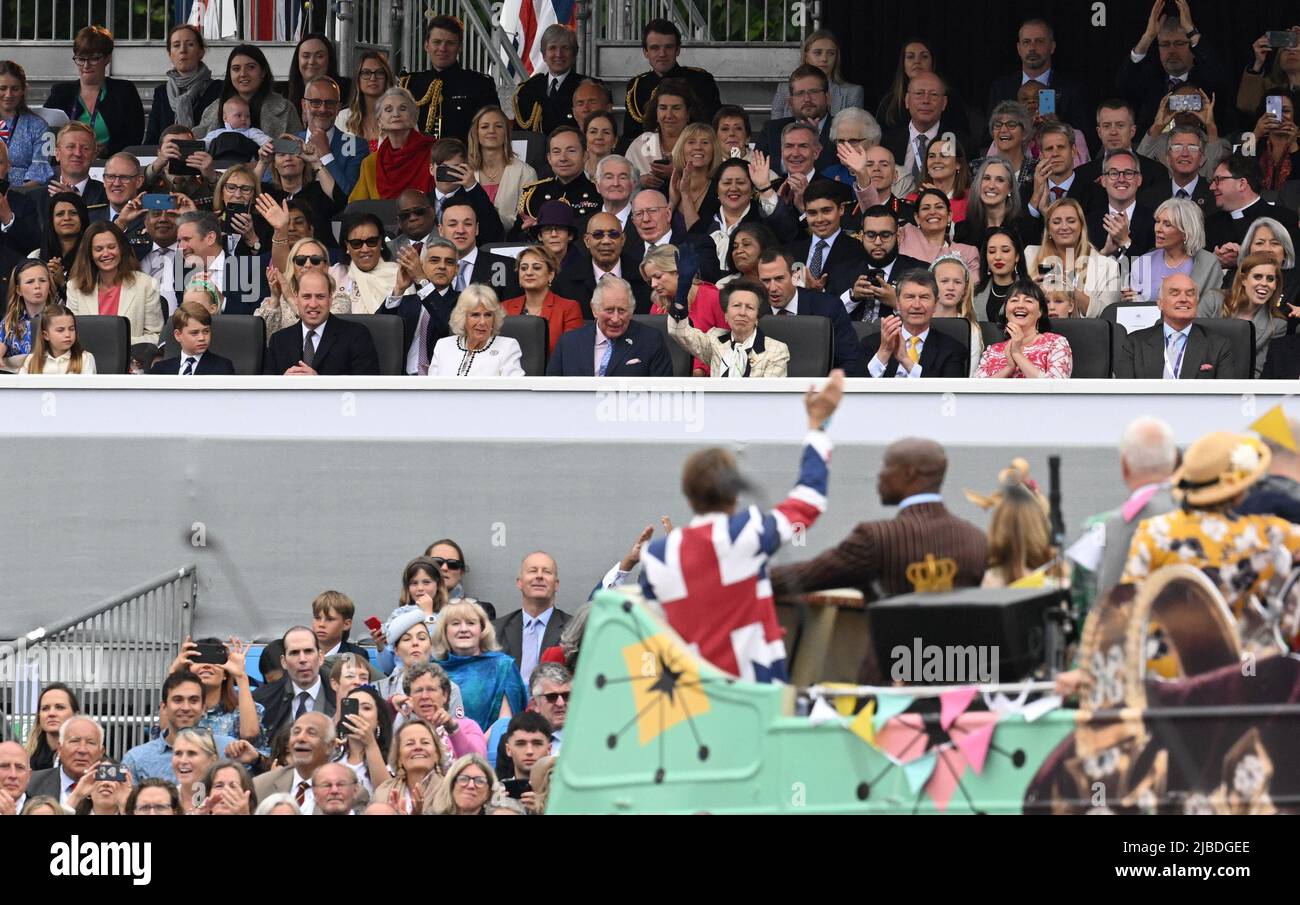 Sir Cliff Richard waves at the Royal Family during the Platinum Jubilee ...