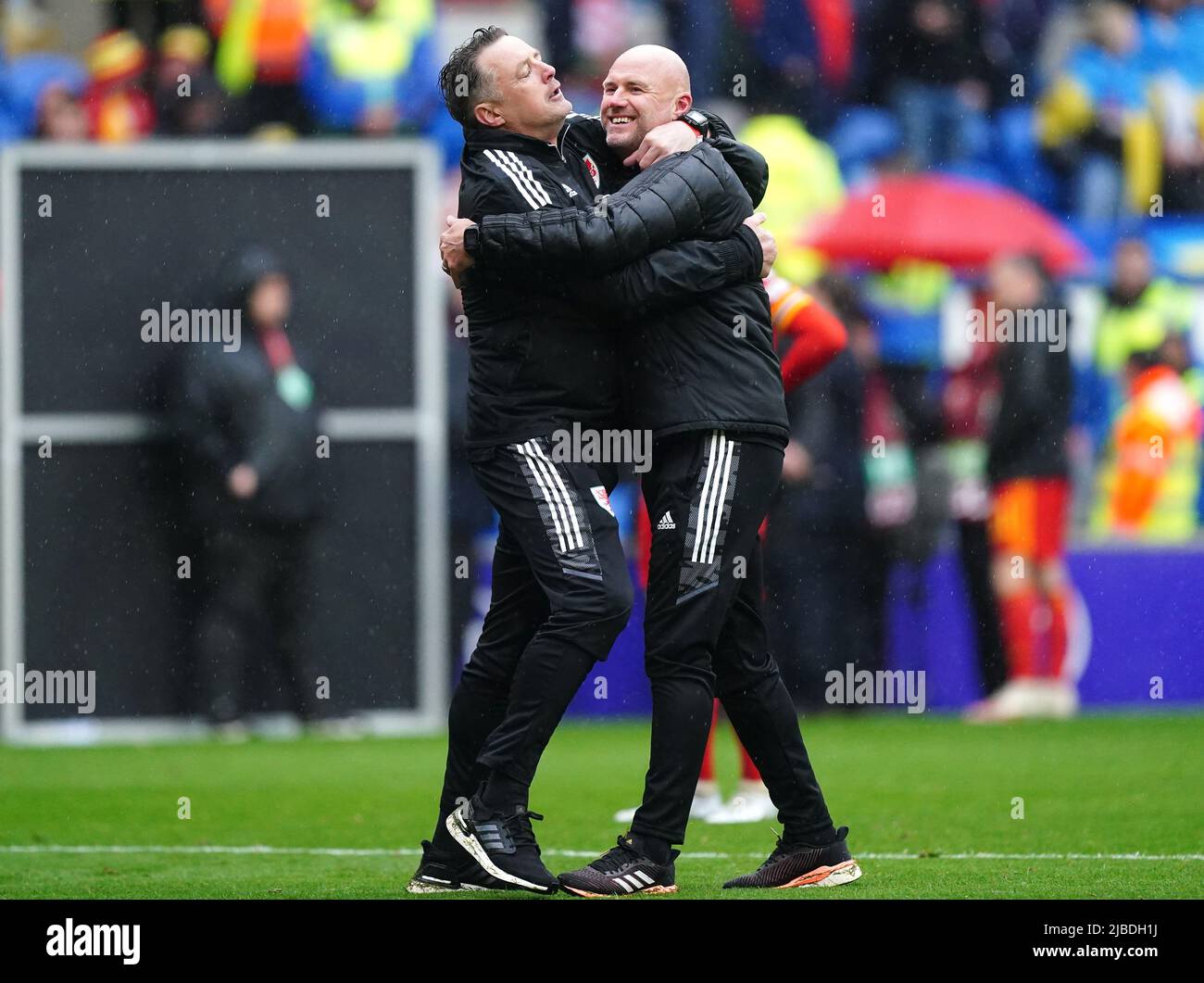 Wales goalkeeping coach Tony Roberts (left) and caretaker manager Rob ...