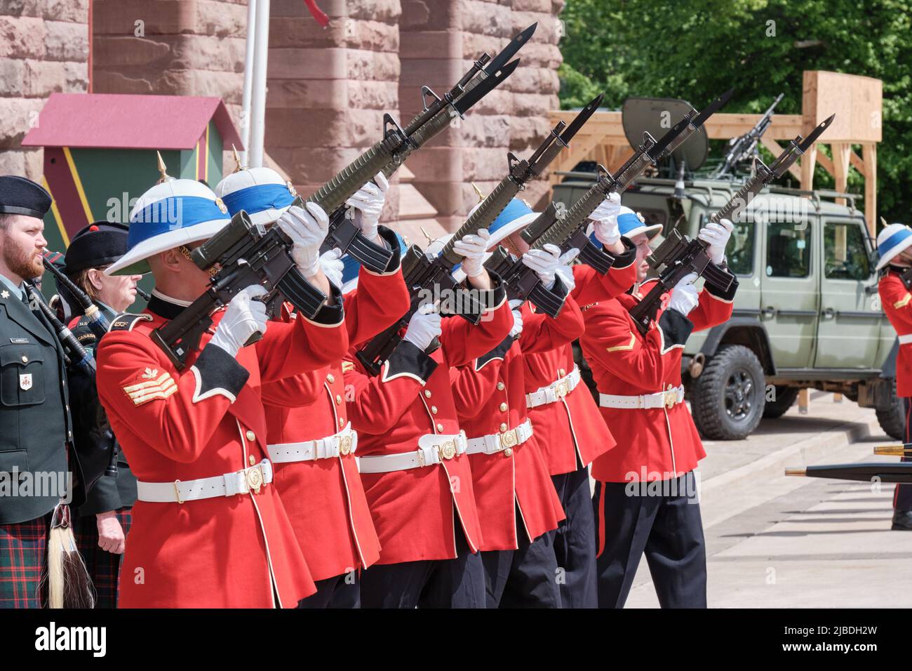 Halifax, Nova Scotia, June 5th, 2022. Ceremonial rifle firing or ‘Feu ...