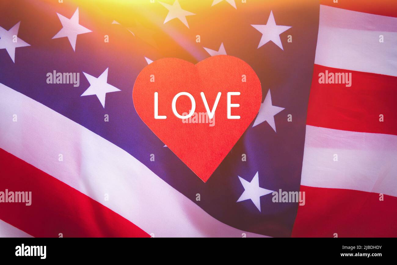 Love for America. Heart on the background of the USA flag. Patriotism ...
