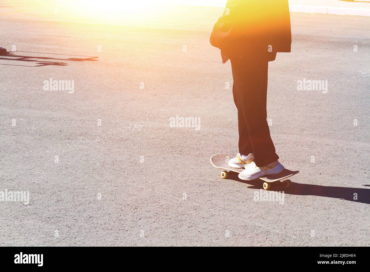 Skateboarding on the track. Tricks on a skateboard. Area for skiing ...