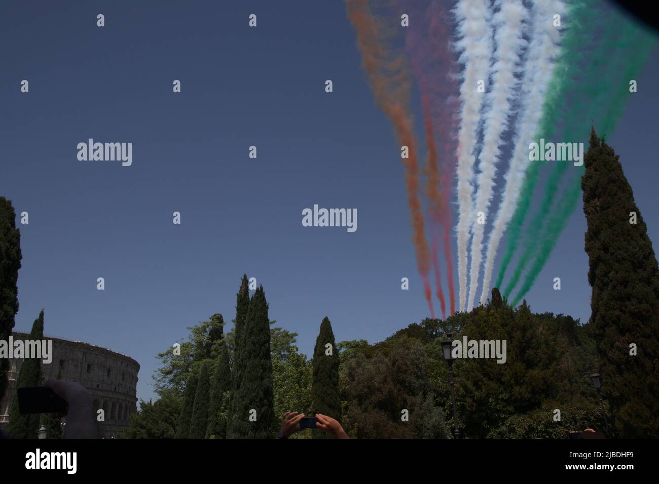 The tricolor arrows, symbol of the military parade, day of the Italian ...