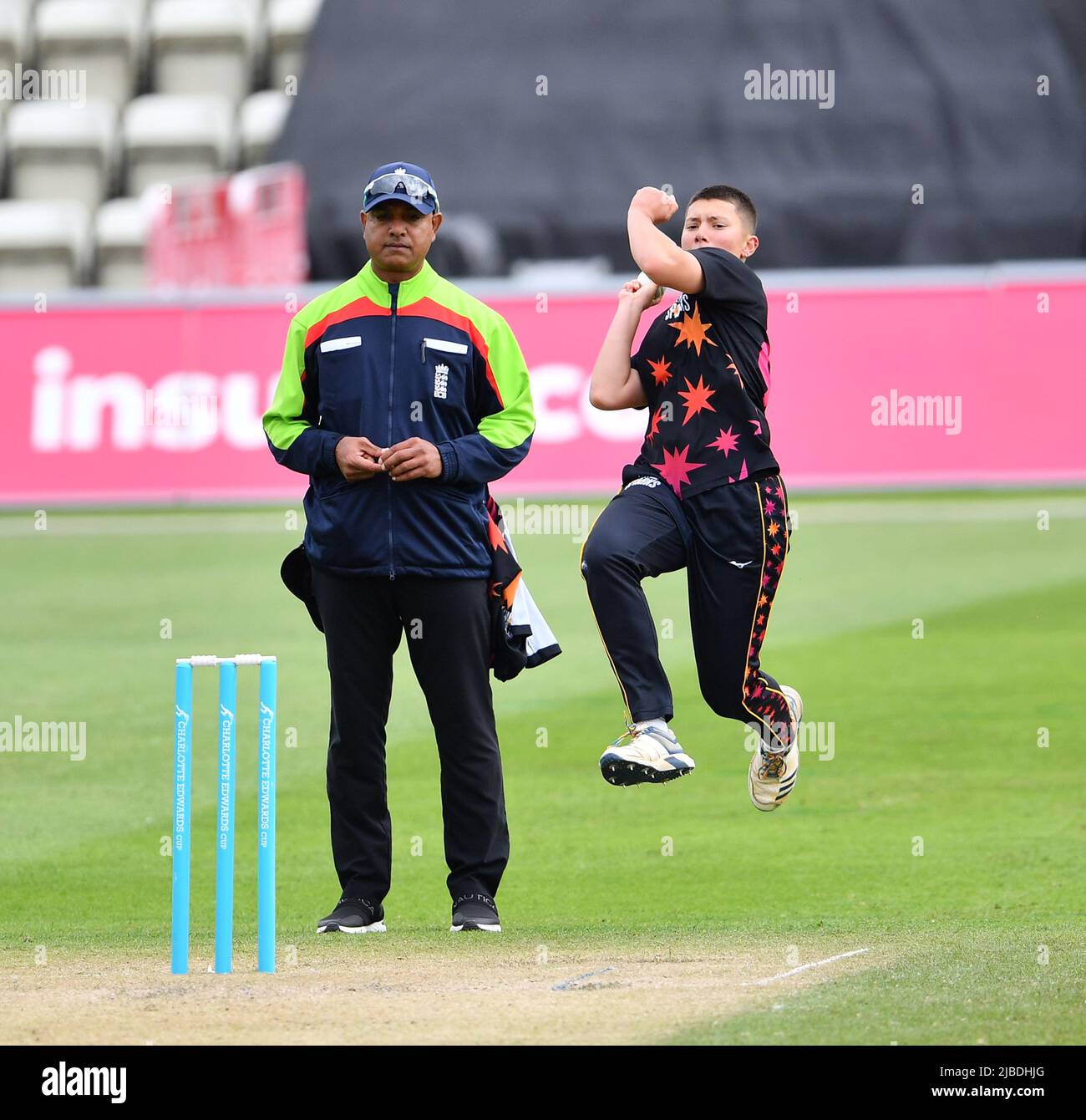 Central Sparks' Issy Wong bowling in a Charlotte Edwards Cup T20 group ...