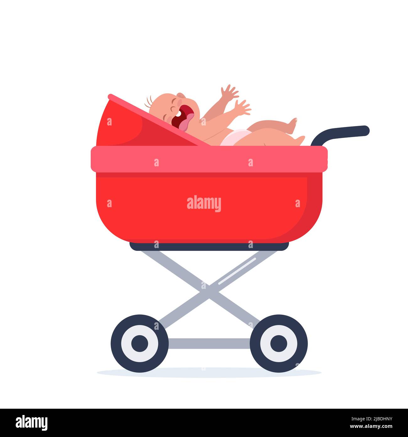 Little baby girl crying hesterically. Crying infant is lying in a ...