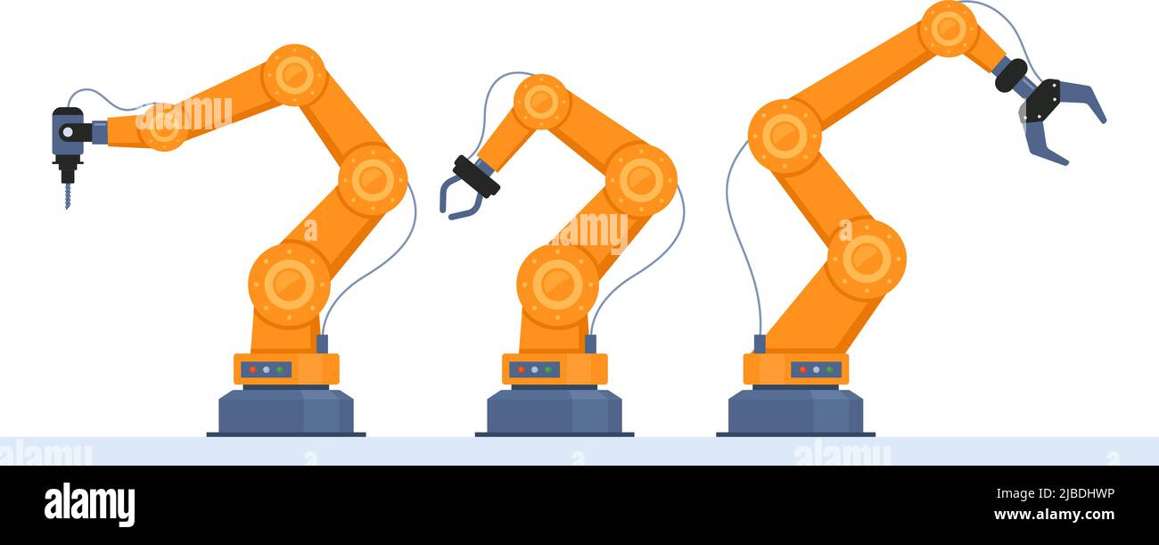 Robotic arms set. Manufacturing automation technology. Industrial tools ...