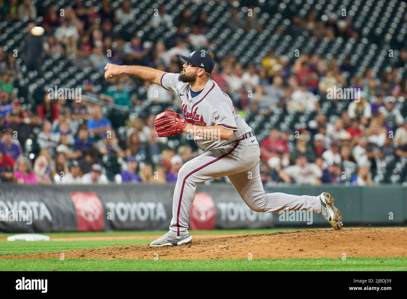 Denver CO, USA. 4th June, 2022. Atlanta pitcher Jackson Stephens (53 ...