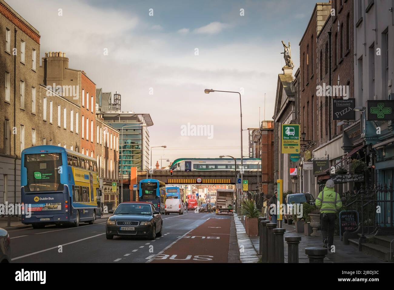 Westland Row with Pearse station and railway bridge. Dublin. Ireland ...