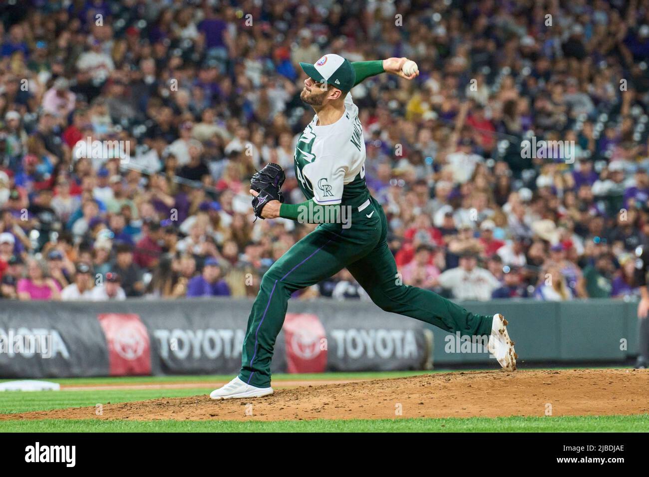 Denver CO, USA. 4th June, 2022. Colorado pitcher Tyler Kinley (40 ...