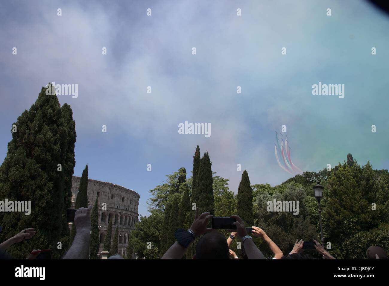 The tricolor arrows, symbol of the military parade, day of the Italian ...
