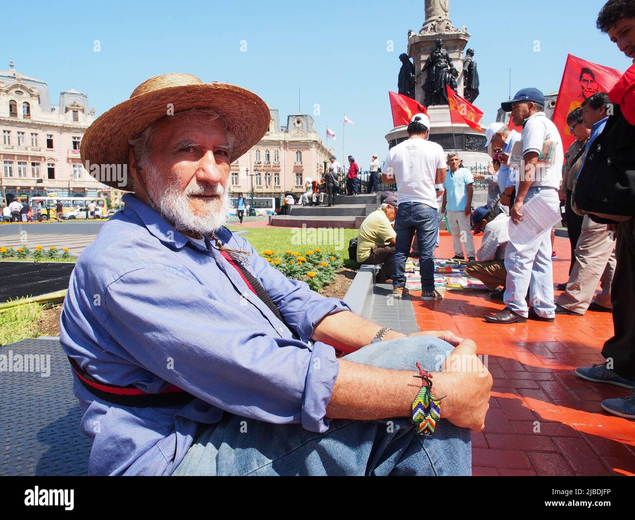 Hugo Blanco Galdos, at Dos de Mayo square, on Labours day Stock Photo ...