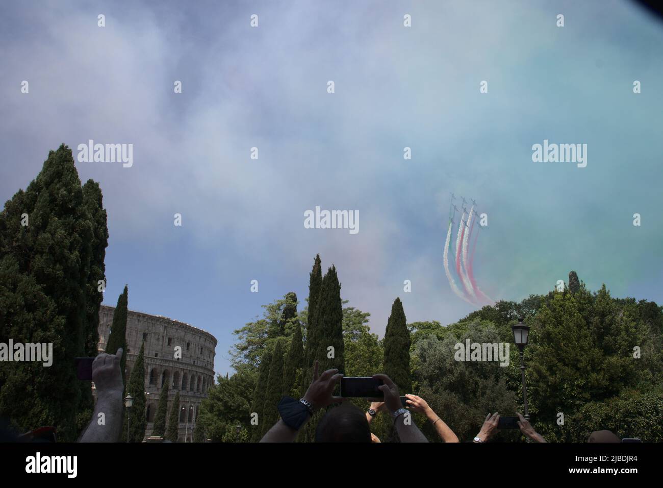 The tricolor arrows, symbol of the military parade, day of the Italian ...