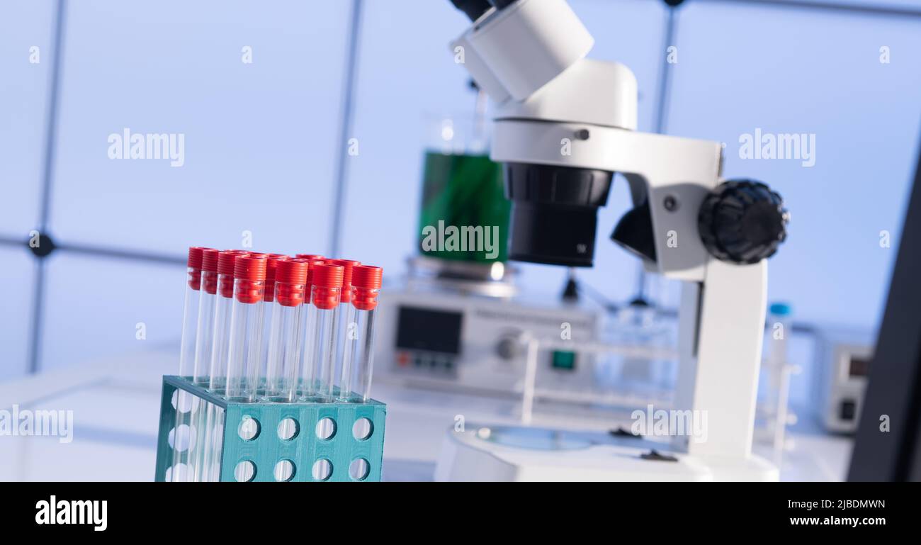 Microscope in a scientific microbiology laboratory of a medical clinic ...