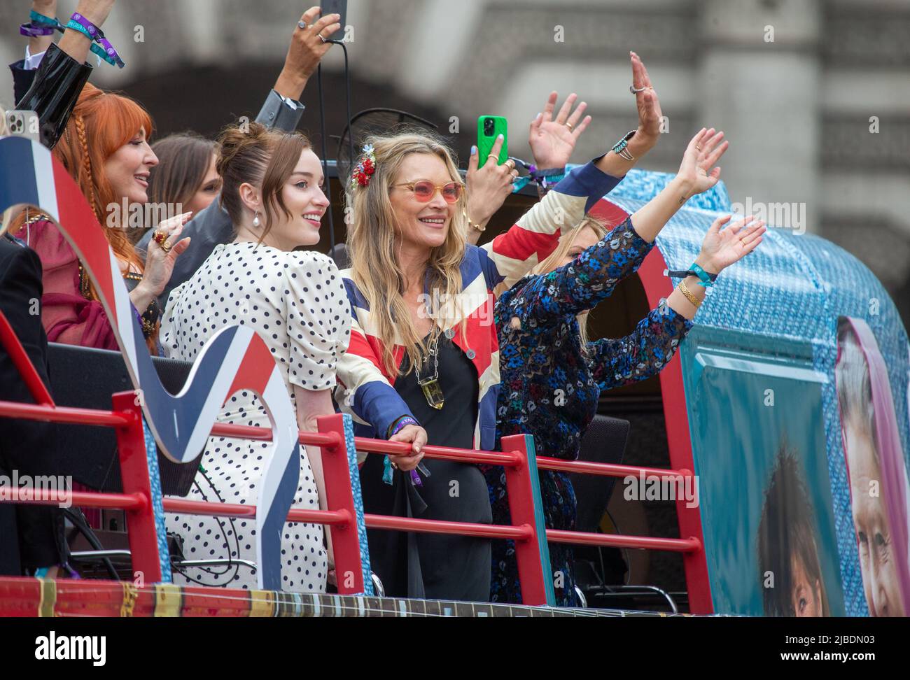 London, England, UK. 5th June, 2022. KATE MOSS is seen on a double deck ...