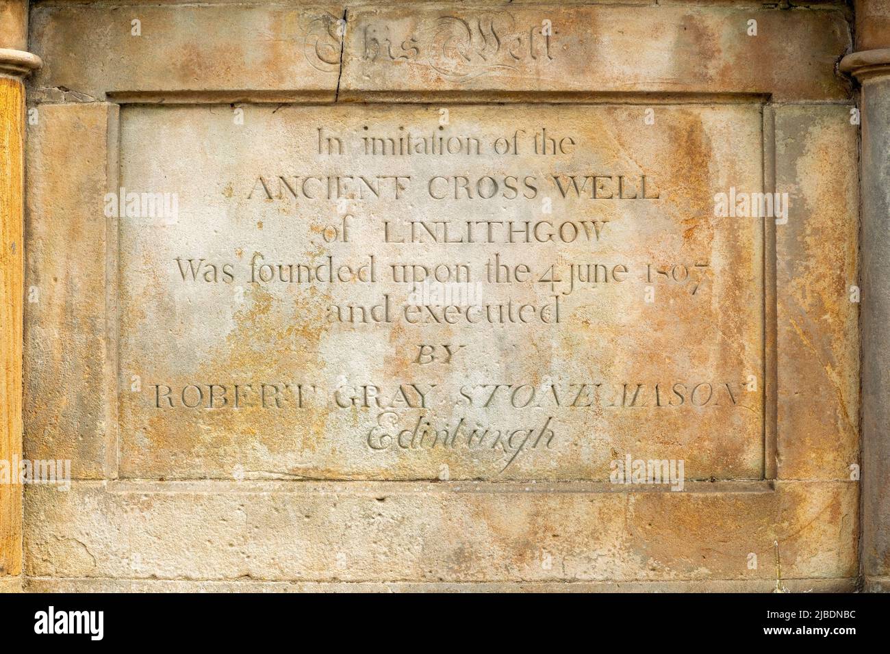Information carving about the Cross Well in Linlithgow, Scotland, UK ...