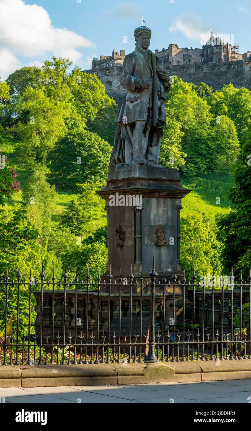 Allan Ramsey Monument overlooking Edinburgh Castle From Princes Street ...
