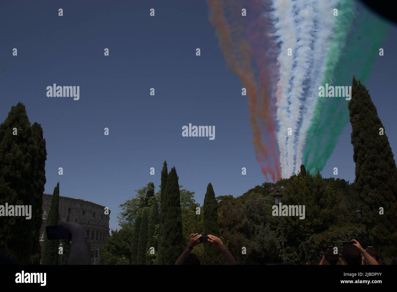 The tricolor arrows, symbol of the military parade, day of the Italian ...