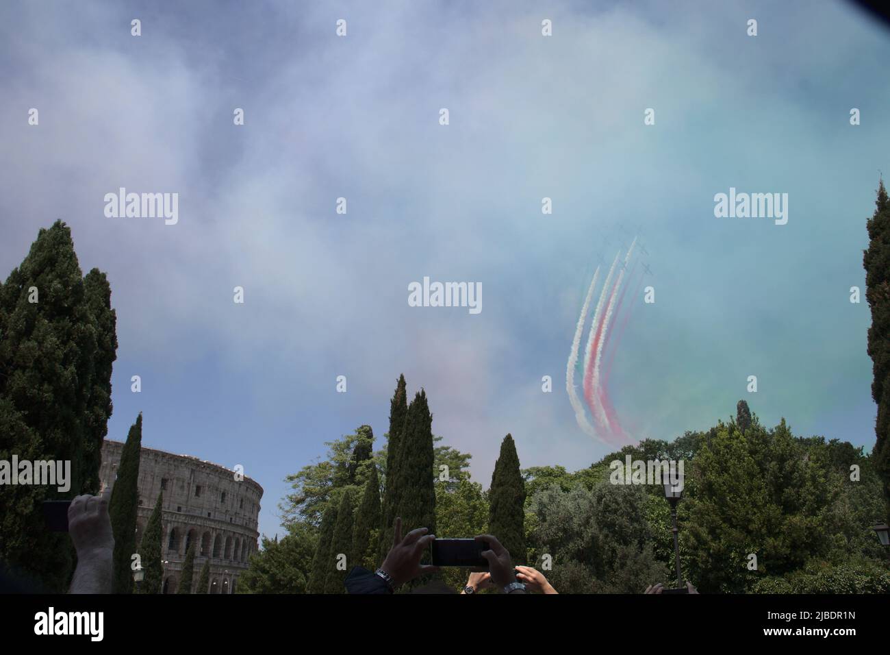 The tricolor arrows, symbol of the military parade, day of the Italian ...