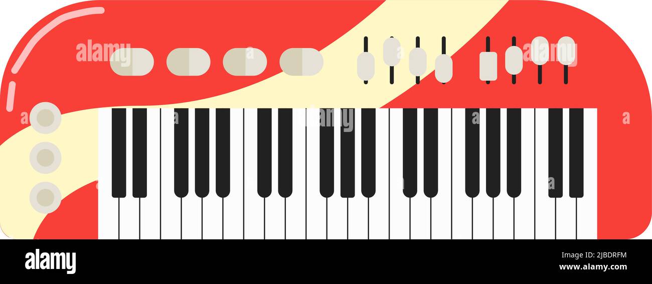 Red piano keyboard. Cartoon musical synthesizer. Vector illustration ...
