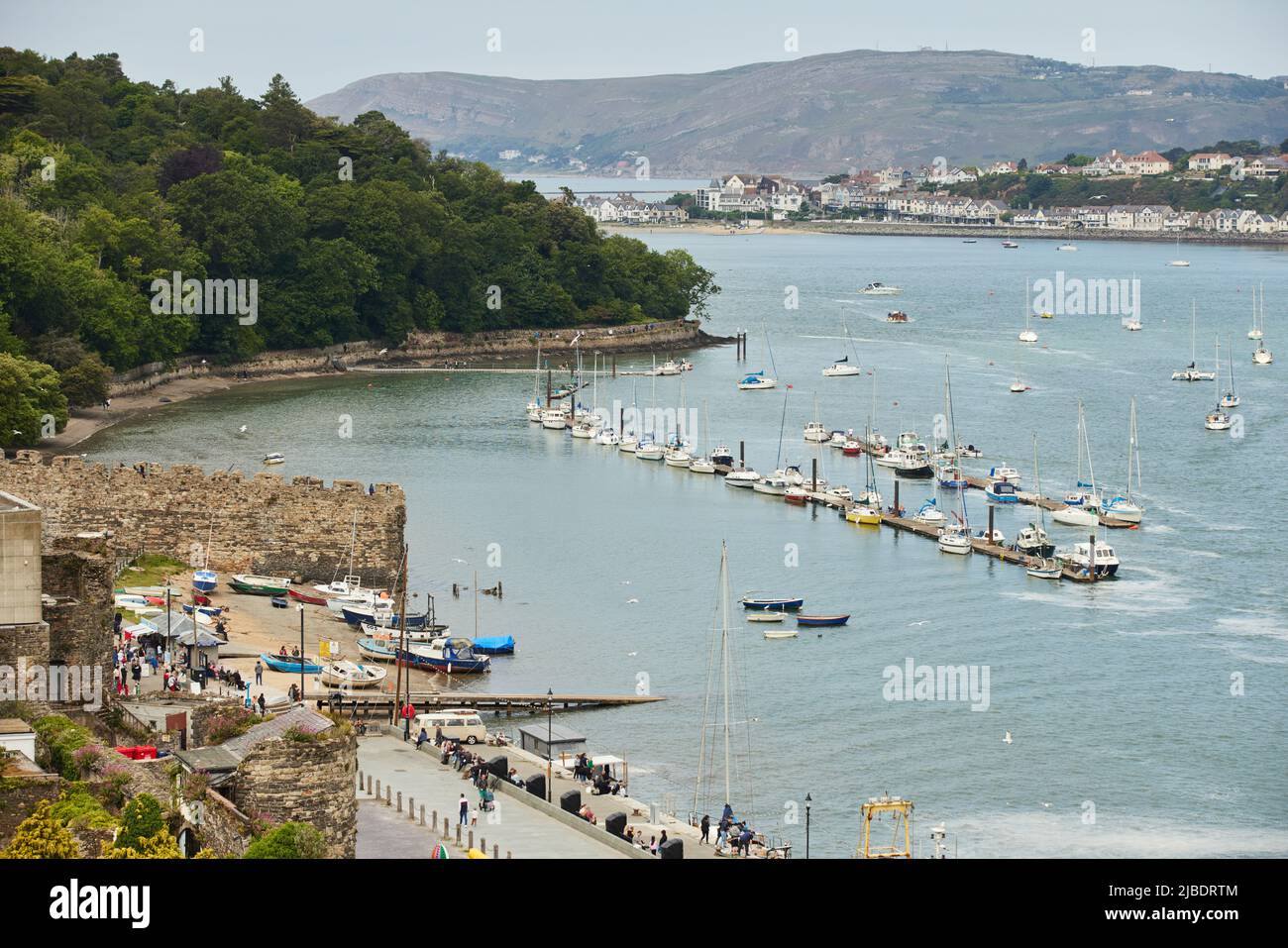 Conwy, North Wales, River Conwy waterfront pier and marina with Deganwy ...