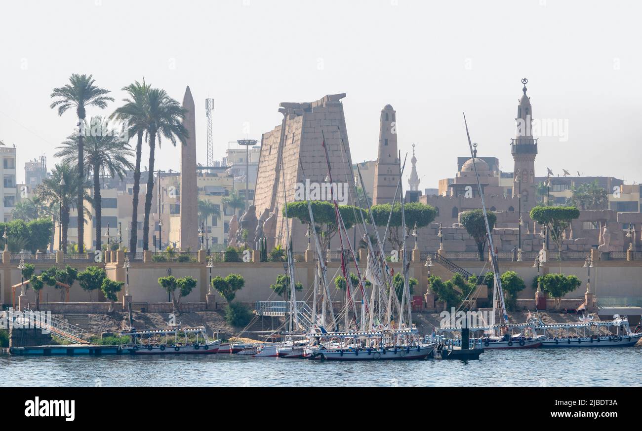 View of Luxor Temple, and Luxor Corniche, taken from the River Nile ...