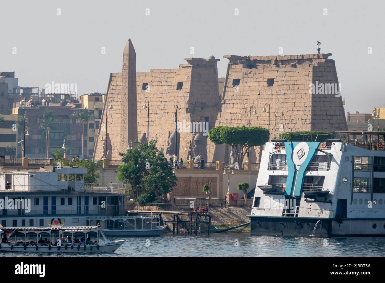 View of Luxor Temple, and Luxor Corniche, taken from the River Nile ...
