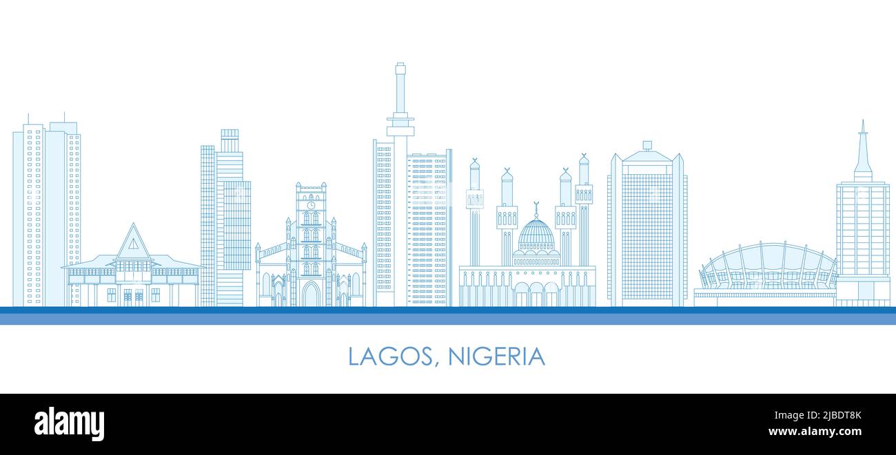 Outline Skyline panorama of city of Lagos, Nigeria - vector ...