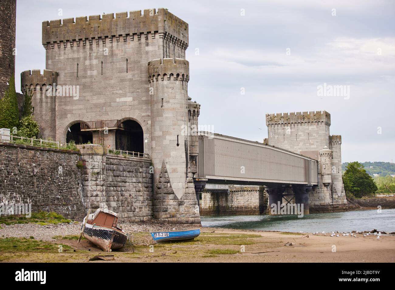 Conwy, North Wales Robert Stephensons Tubular Bridge carrying the ...
