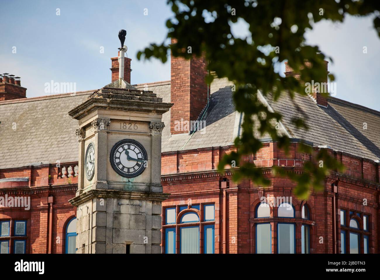 Town centre landmark, The clocktower on a roundabout, in the middle of ...