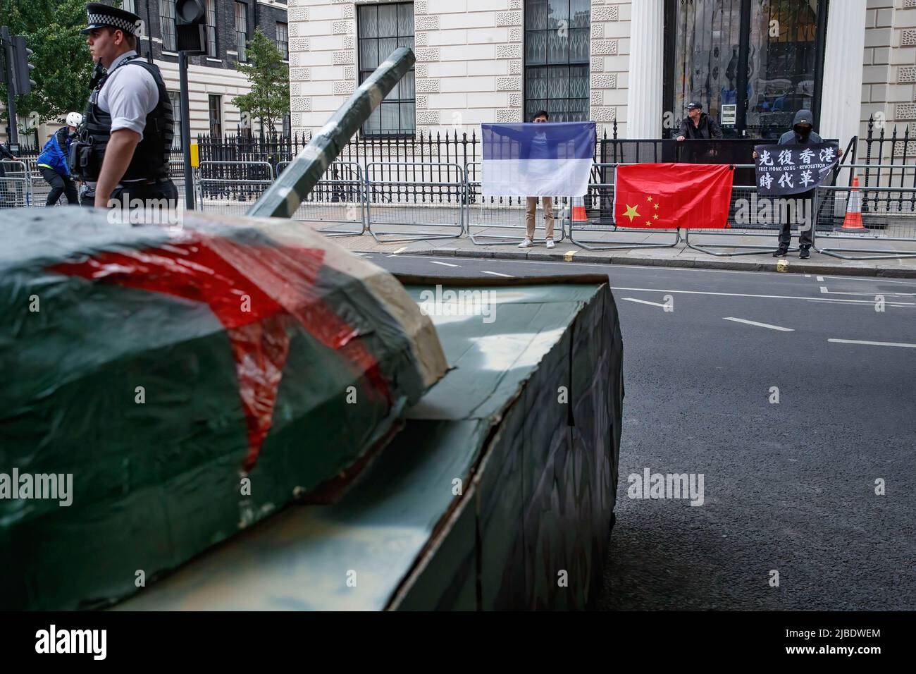 View of a symbolic Chinese army tank during the Tiananmen Remembrance ...