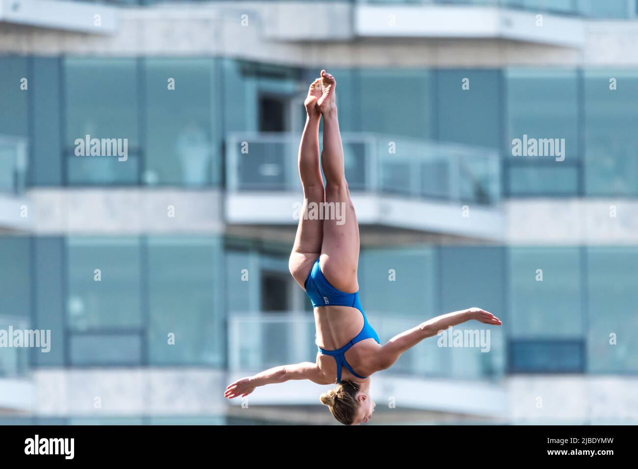 Red Bull Cliff Diving Competition World Series season opener at the Boston ICA Stock Photo - Alamy