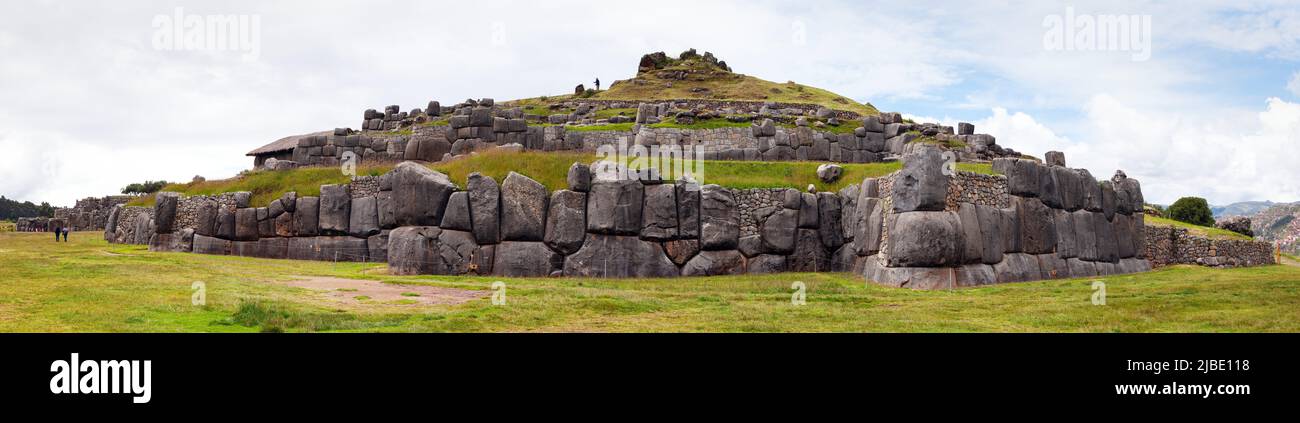 Panoramic view of Sacsayhuaman, Inca ruins in Cusco or Cuzco town, Peru ...