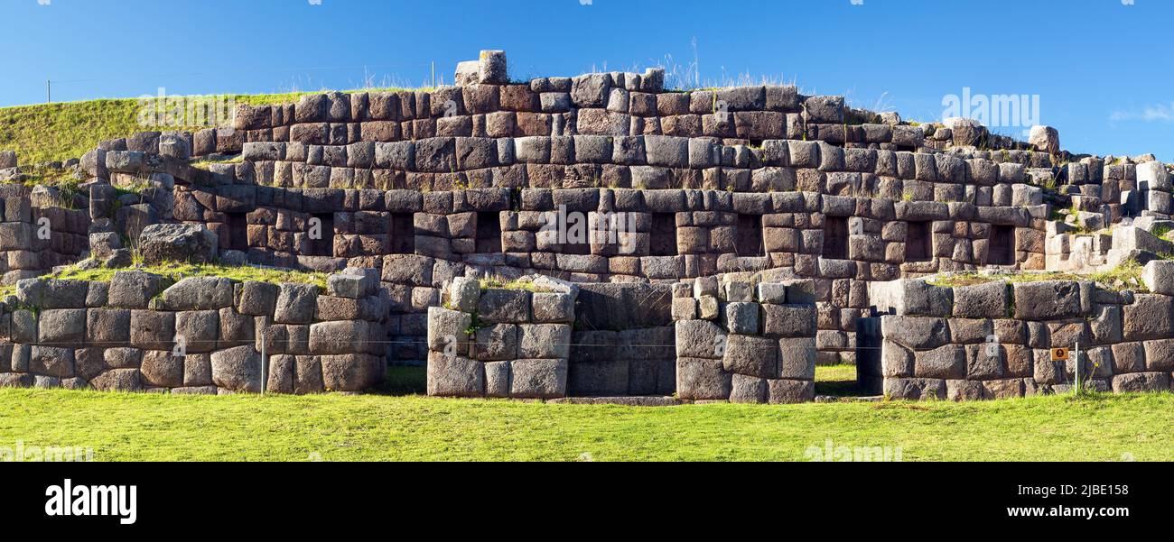 Panoramic view of Sacsayhuaman, Inca ruins in Cusco or Cuzco town, Peru ...