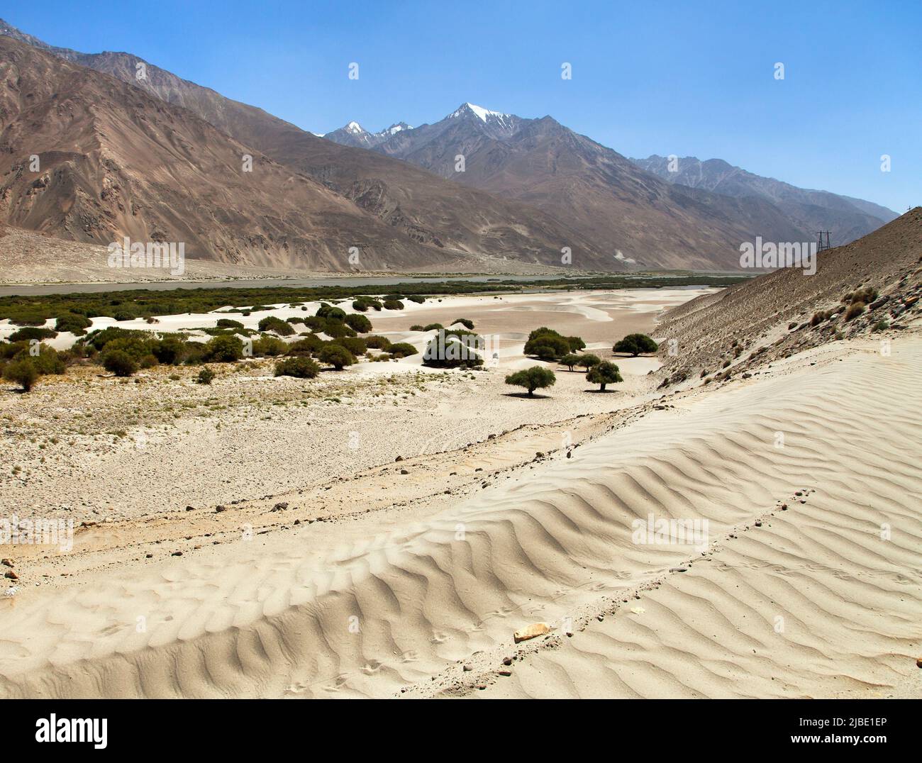 Panj river and Pamir mountains. Panj is upper part of Amu Darya river ...