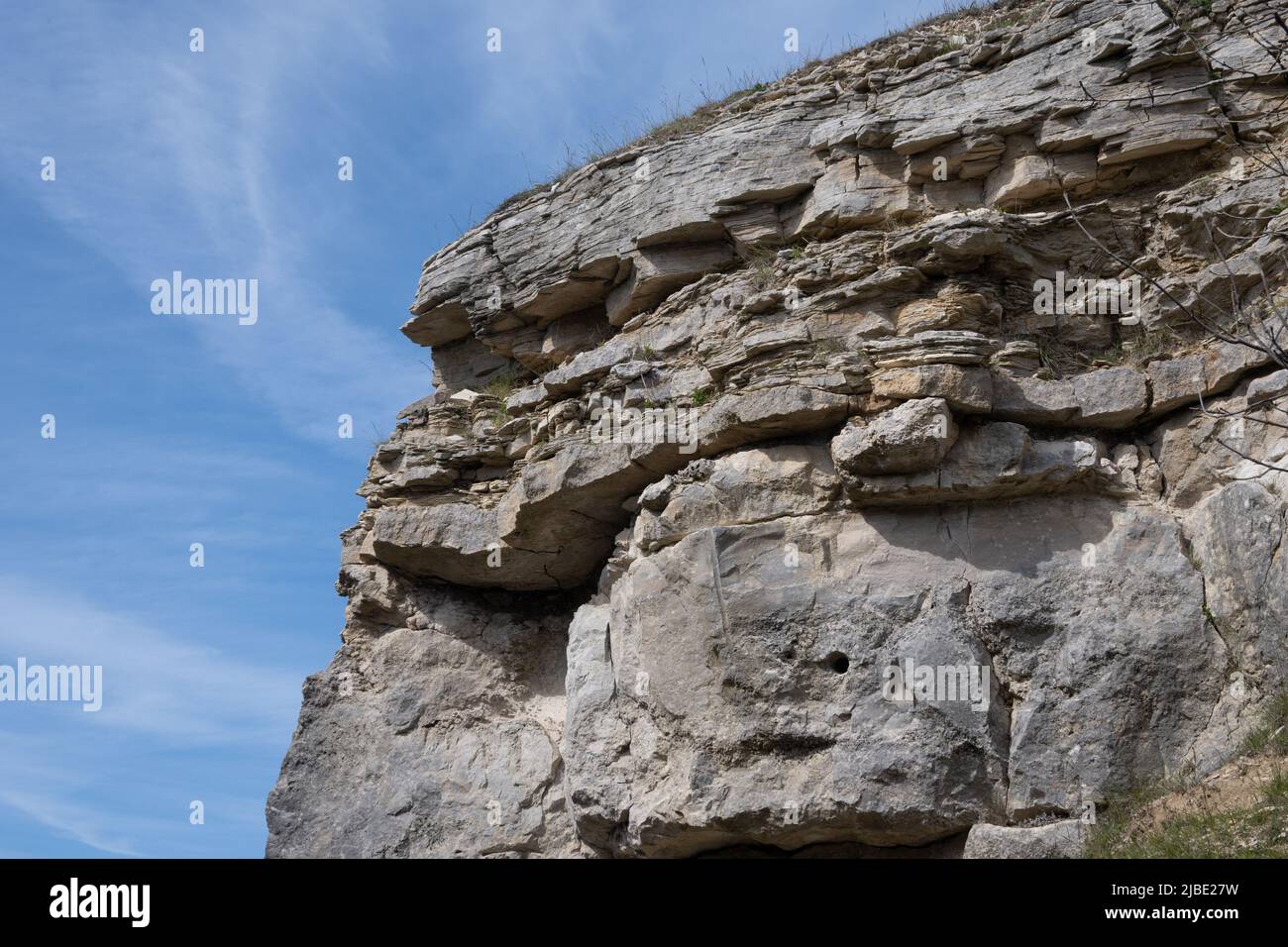 Rock layers in the limestone of Tout Quarry, Isle of Portland, Dorset ...