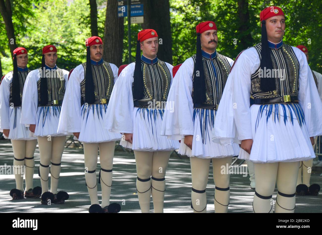 Greek soldiers are seen marching through Fifth Avenue, New York City ...