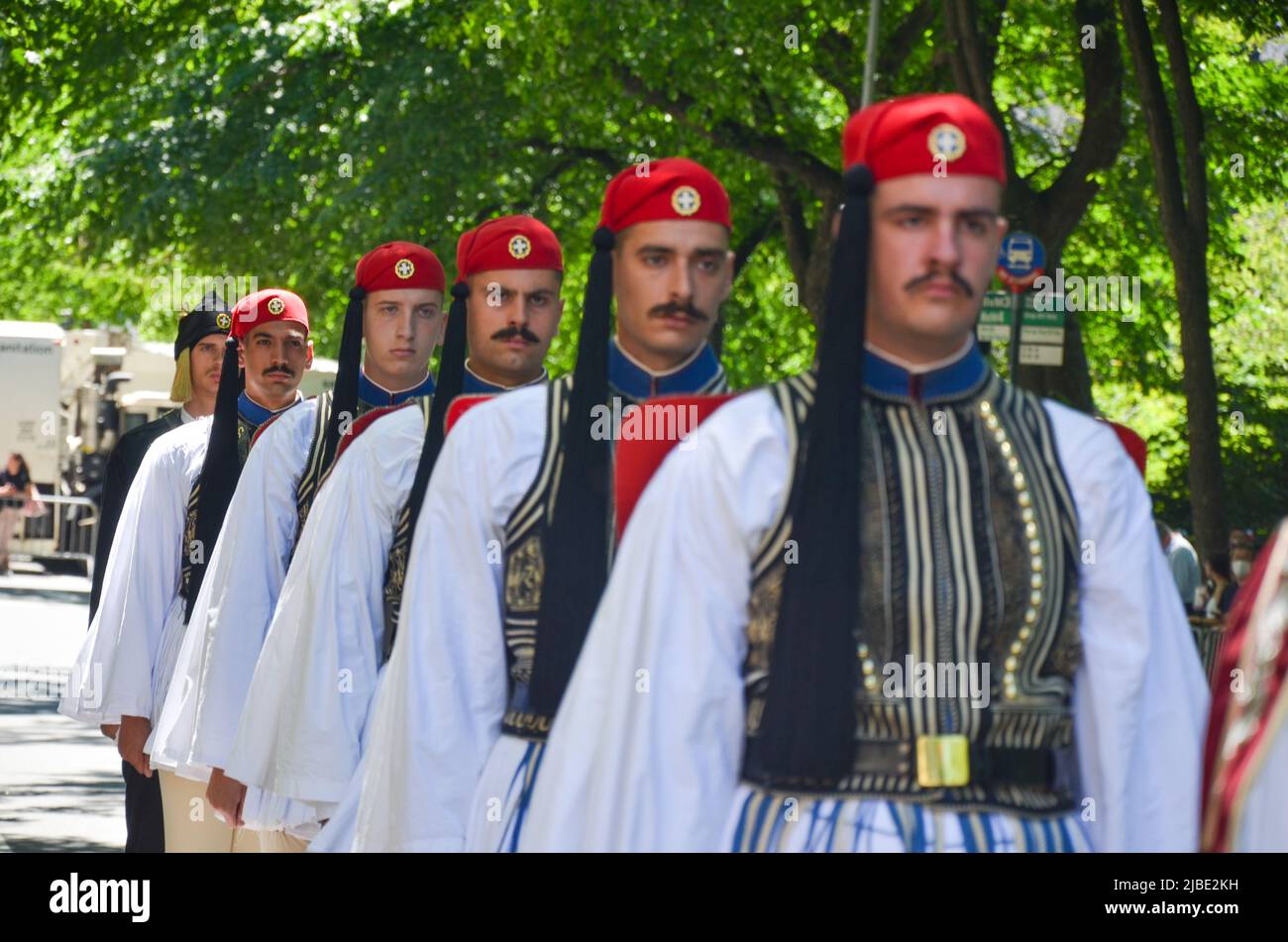 Greek soldiers are seen marching through Fifth Avenue, New York City ...