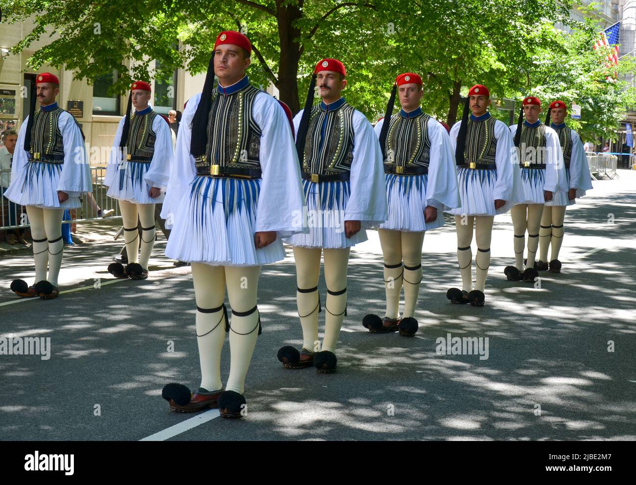 Greek soldiers are seen marching through Fifth Avenue, New York City ...