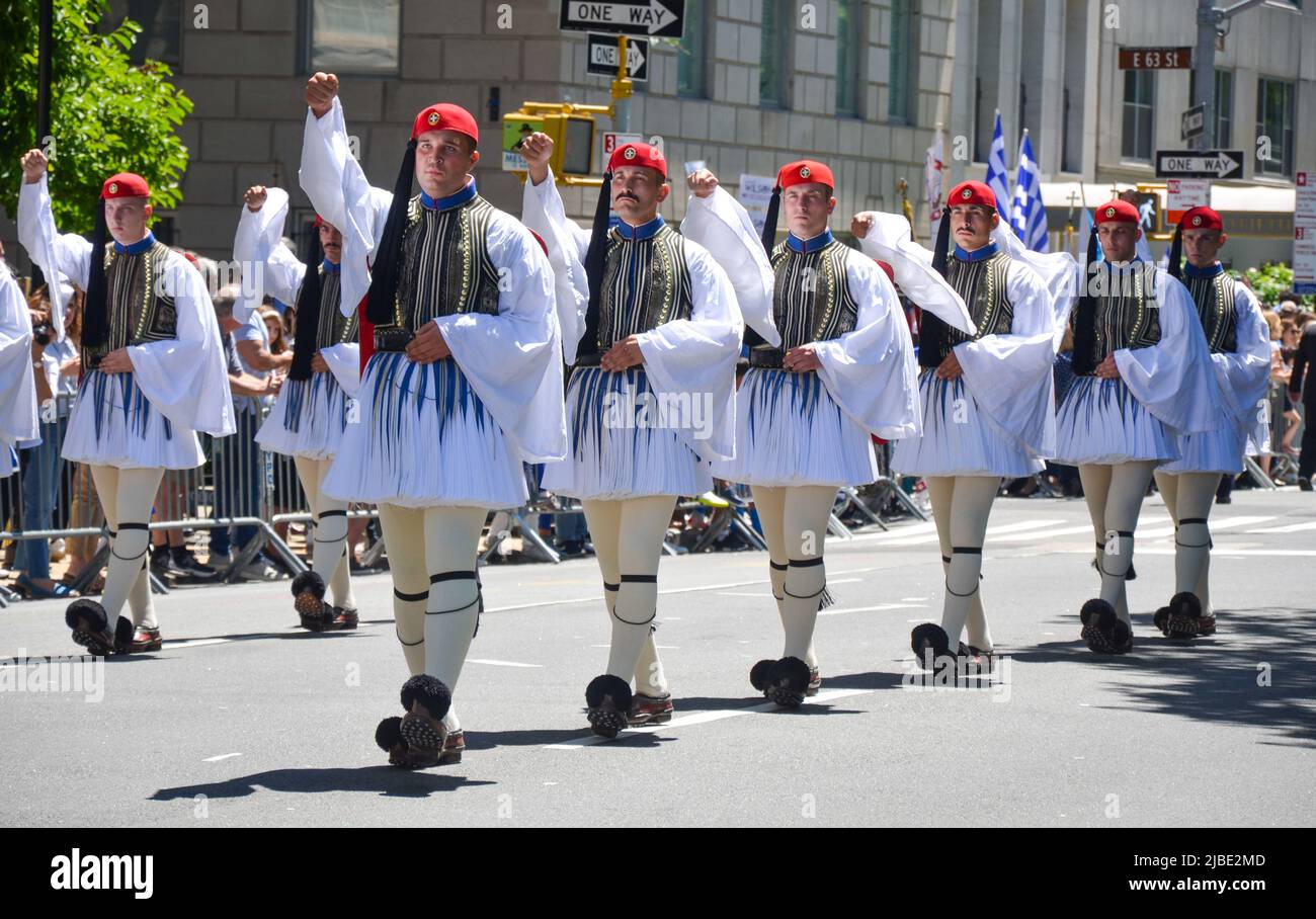 Greek soldiers are seen marching through Fifth Avenue, New York City ...