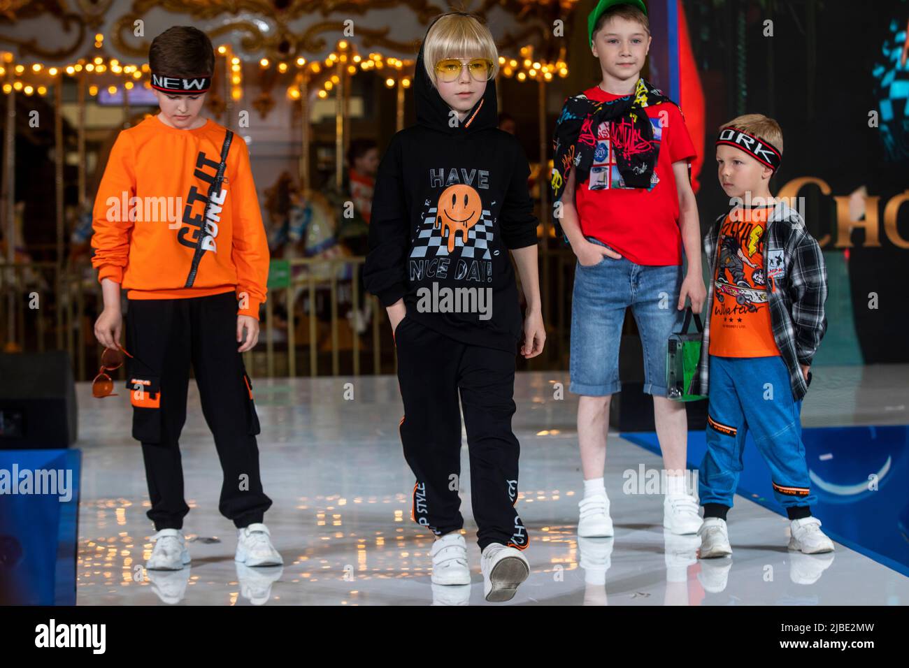 Moscow, Russia. 5th of June, 2022. Young models show children's ...