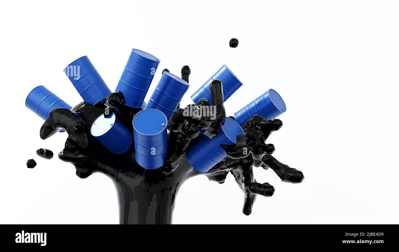 Crude oil splashing with barrels, concept of oil market business ...