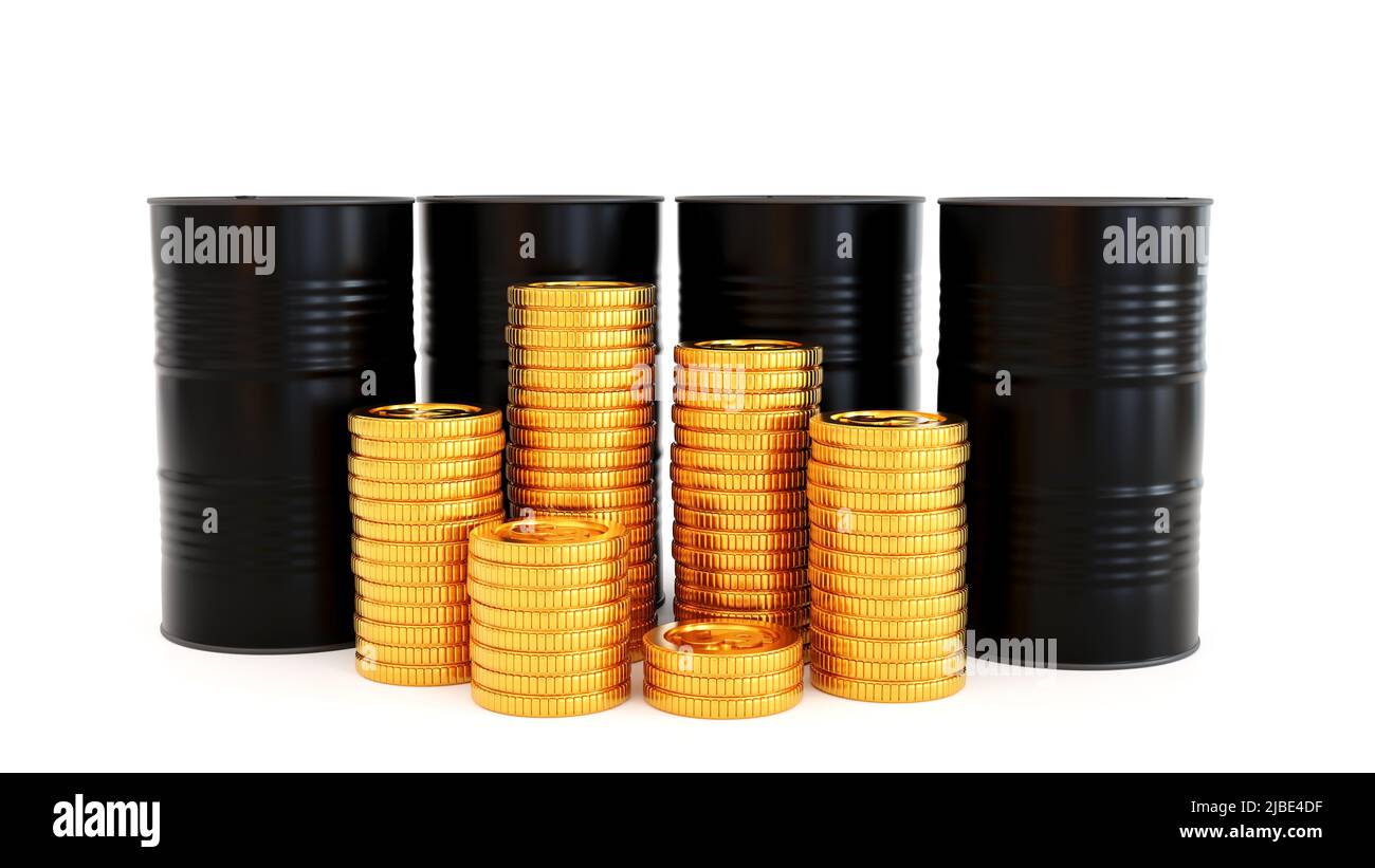 Oil barrels and dollar coin money, concept of oil market business ...