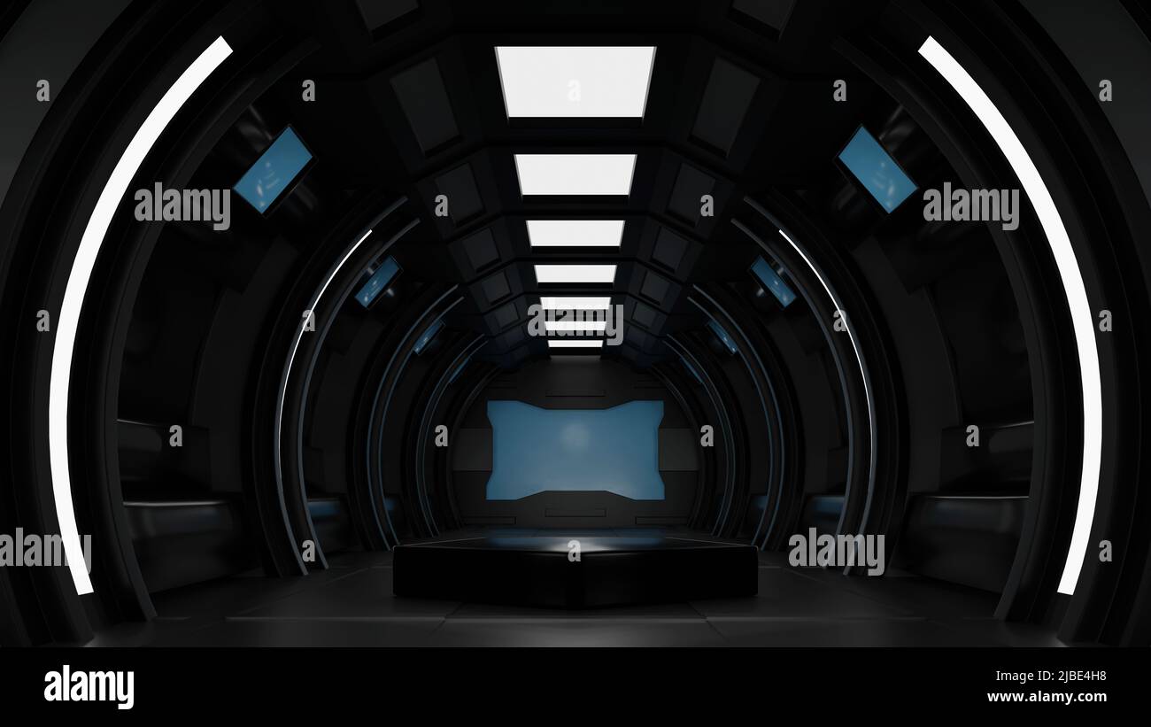 Modern Pentagon podium in spaceship or space station interior, Sci Fi ...